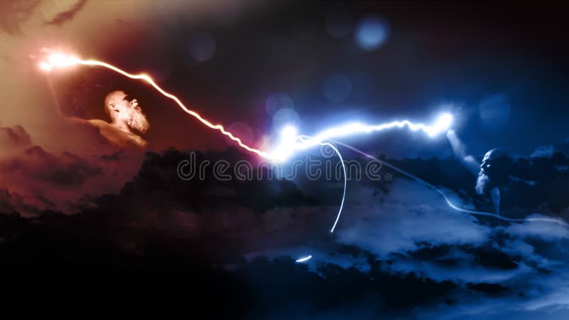 Two Gods Fight with Lightnings Stock Image - Image of antiquity, potent ...