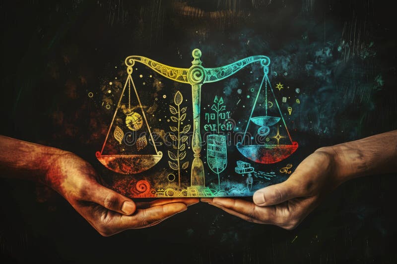 Two Hands Holding a Scale of Justice Stock Illustration - Illustration ...