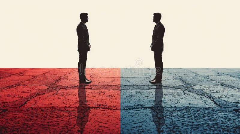 Striking Contrast of Two Men on Red and Blue Backgrounds Representing ...