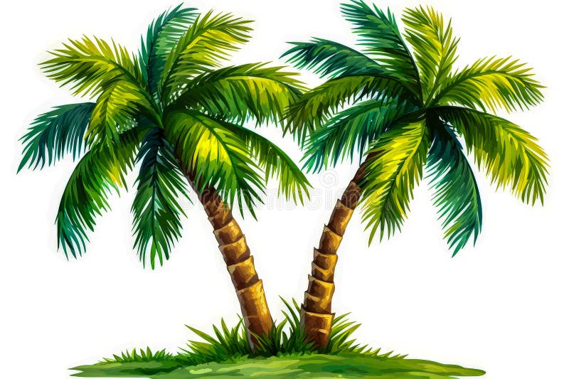 Image of Two Palm Trees on Grassy Ground. Generative AI Stock Image ...