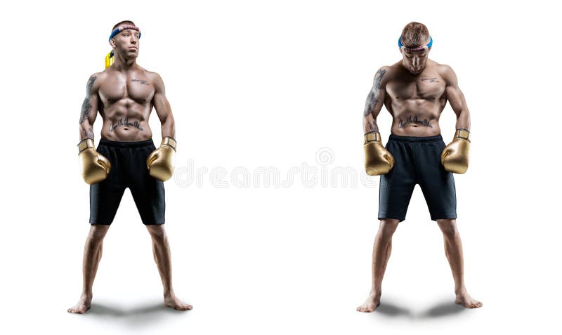 Image of Two Professional Thai Boxers in Front of a White Background ...