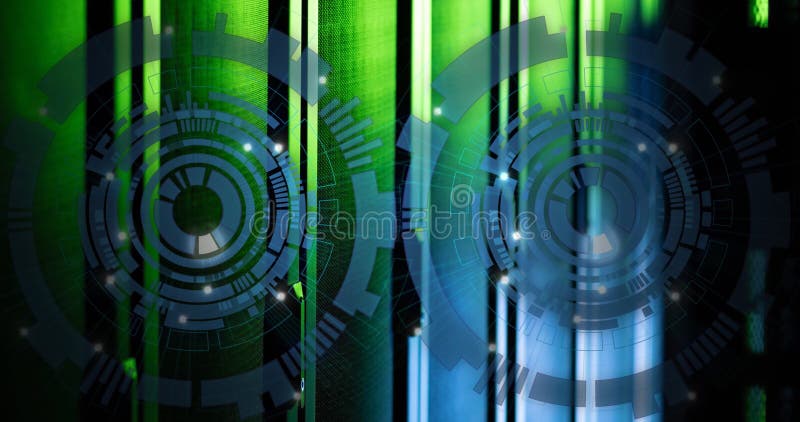 Image of Two Round Scanners Spinning Against Computer Server Room Stock ...