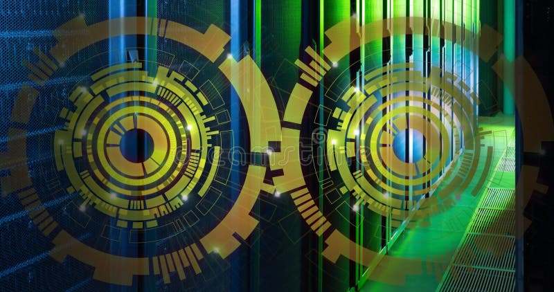 Image of Two Round Scanners Spinning Against Computer Server Room Stock ...