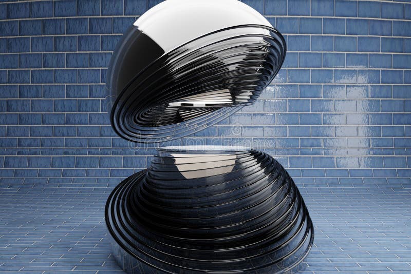 Image of Two Shiny Black Iron Round Objects with Layers and a Light ...