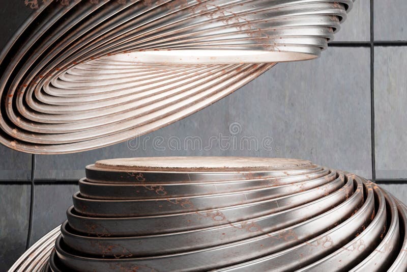 Image of Two Shiny Dark Grey Round Objects with Layers and a Light ...