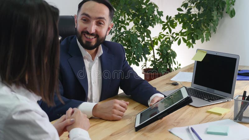 Image of Two Successful Business Partners Working at Meeting in Office ...