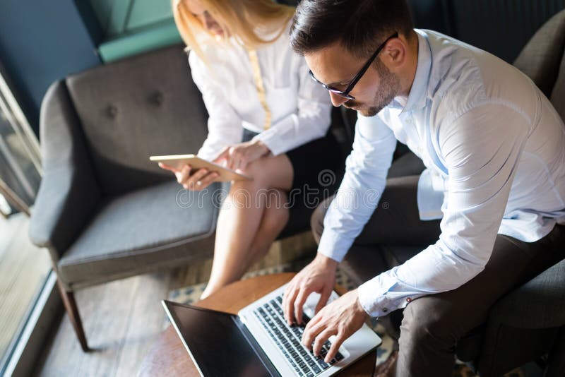 Image of Two Successful Business Partners Working at Meeting Stock ...