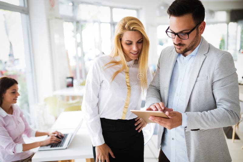 Image of Two Successful Business Partners Working at Meeting Stock ...