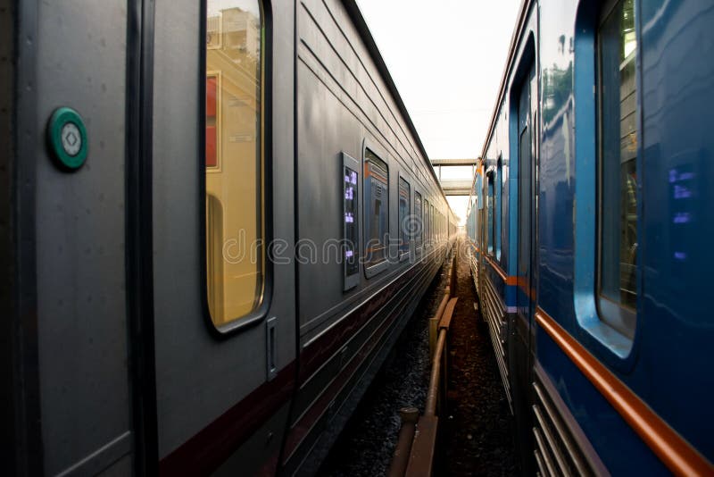 Image of Two Train Side by Side with Rail Stock Image - Image of ...