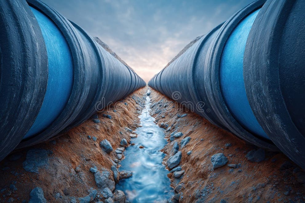 An Image of Two Water Pipelines Installed Side by Side, with a Stream ...