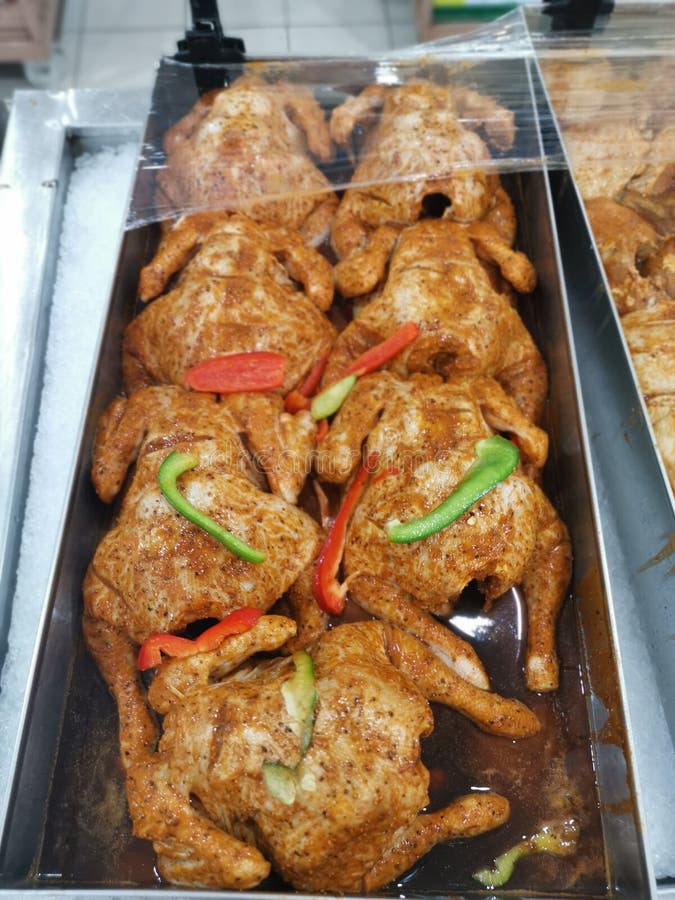 Uncooked Marinated Chicken Meat is Display on the Tray. Stock Image ...