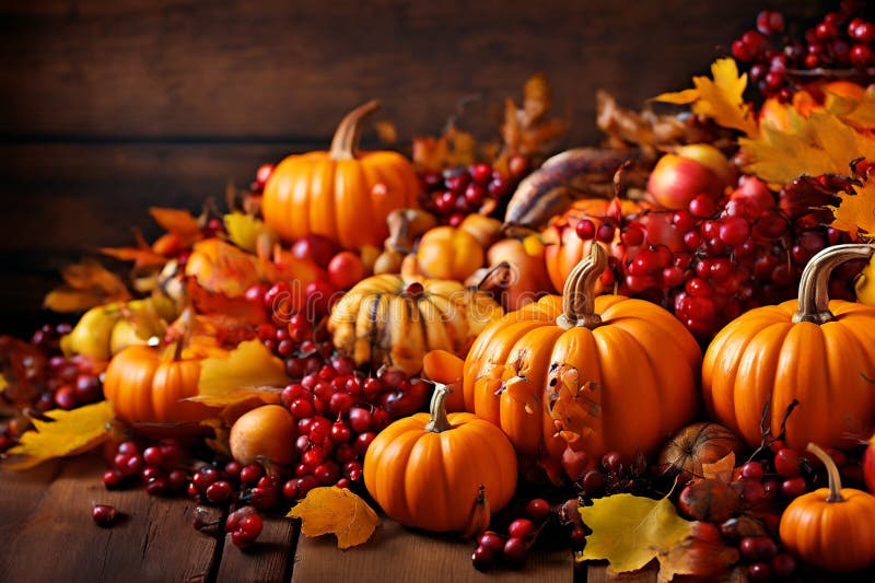 Autumnal Abundance: a Variety of Pumpkins Amidst Fall Elements Stock ...