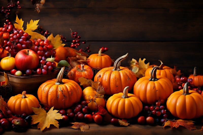 Autumnal Abundance: a Variety of Pumpkins Amidst Fall Elements Stock ...