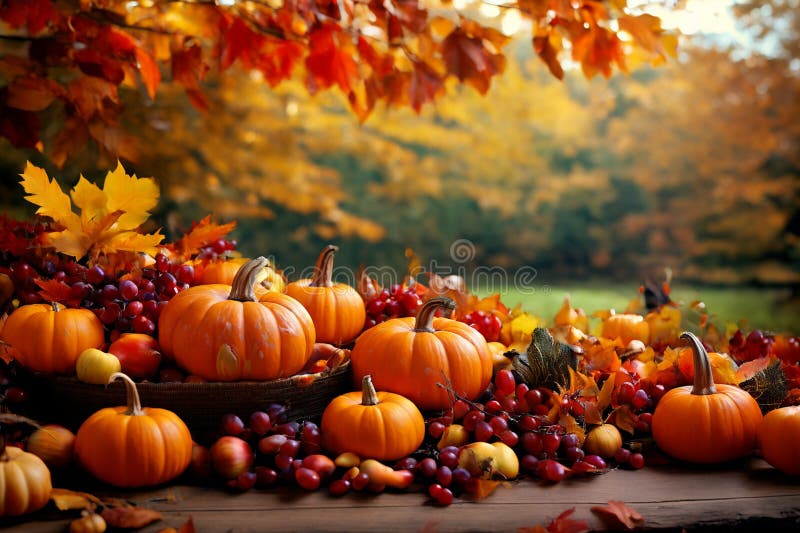 Autumnal Abundance: a Variety of Pumpkins Amidst Fall Elements Stock ...