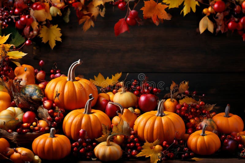 Autumnal Abundance: a Variety of Pumpkins Amidst Fall Elements Stock ...