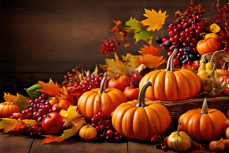 Autumnal Abundance: a Variety of Pumpkins Amidst Fall Elements Stock ...
