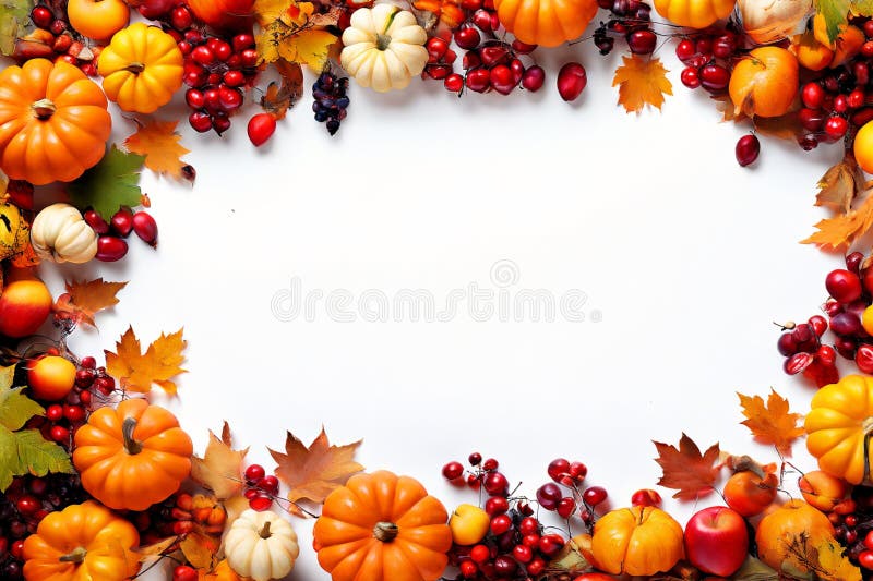 Autumnal Abundance: a Variety of Pumpkins Amidst Fall Elements Stock ...