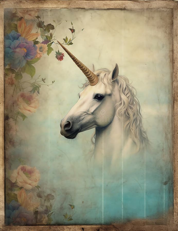 Unicorn Fantasy Old Paper, Junk Journal Digital Paper Stock ...