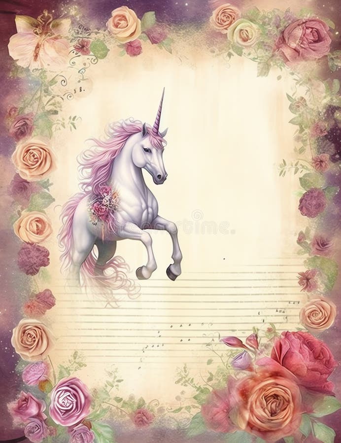 Unicorn Fantasy Old Paper, Junk Journal Digital Paper Stock ...