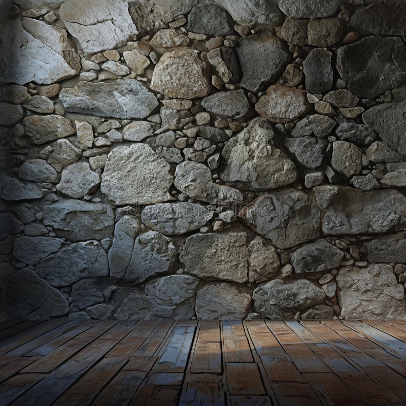 Empty Room with Stone Wall and Wooden Floors Stock Illustration ... Empty Room with Stone Wall and Wooden Floors Stock Illustration ...