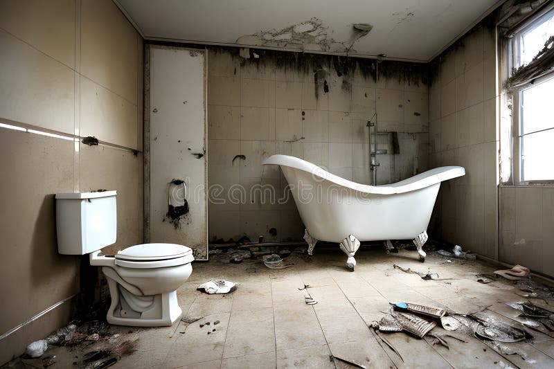 Image of the Unorganized or Abandoned Bathroom with Bath Tub, Toilet ...