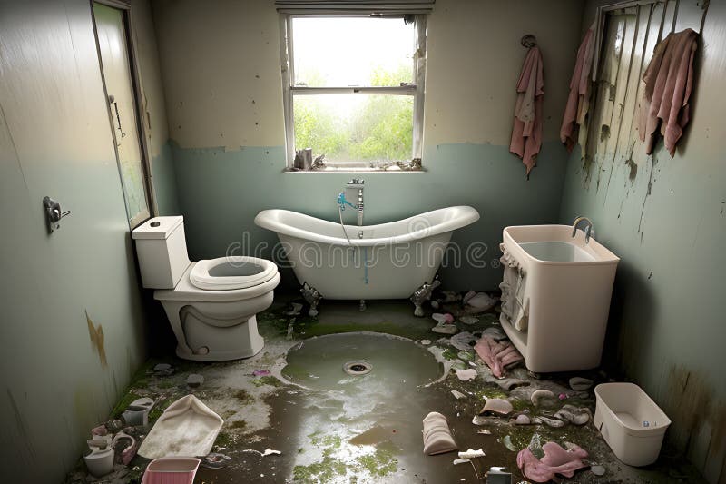 Image of the Unorganized or Abandoned Bathroom with Bath Tub, Toilet ...