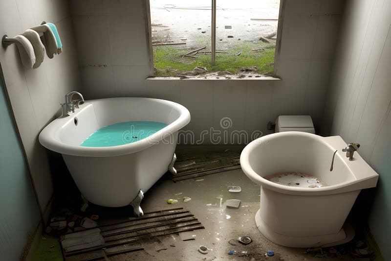 Image of the Unorganized or Abandoned Bathroom with Bath Tub, Toilet ...