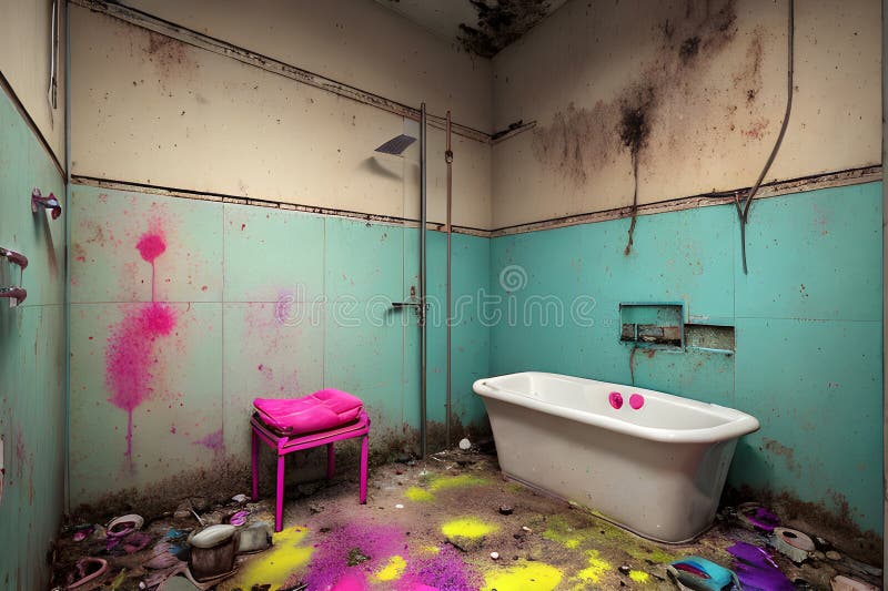Image of the Unorganized or Abandoned Bathroom with Bath Tub, Toilet ...