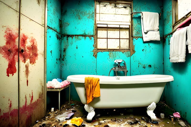 Image of the Unorganized or Abandoned Bathroom with Bath Tub, Toilet ...