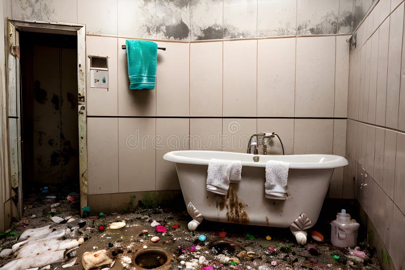 Image of the Unorganized or Abandoned Bathroom with Bath Tub, Toilet ...