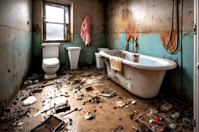 Image of the Unorganized or Abandoned Bathroom with Bath Tub, Toilet ...