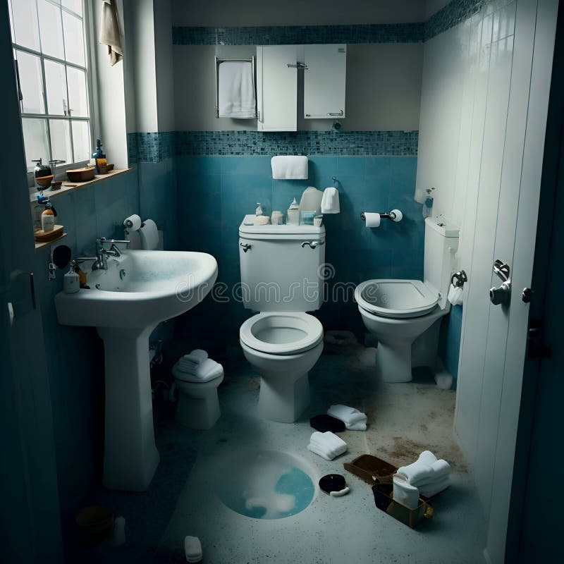 Image of the Unorganized or Abandoned Bathroom with Bath Tub, Toilet ...