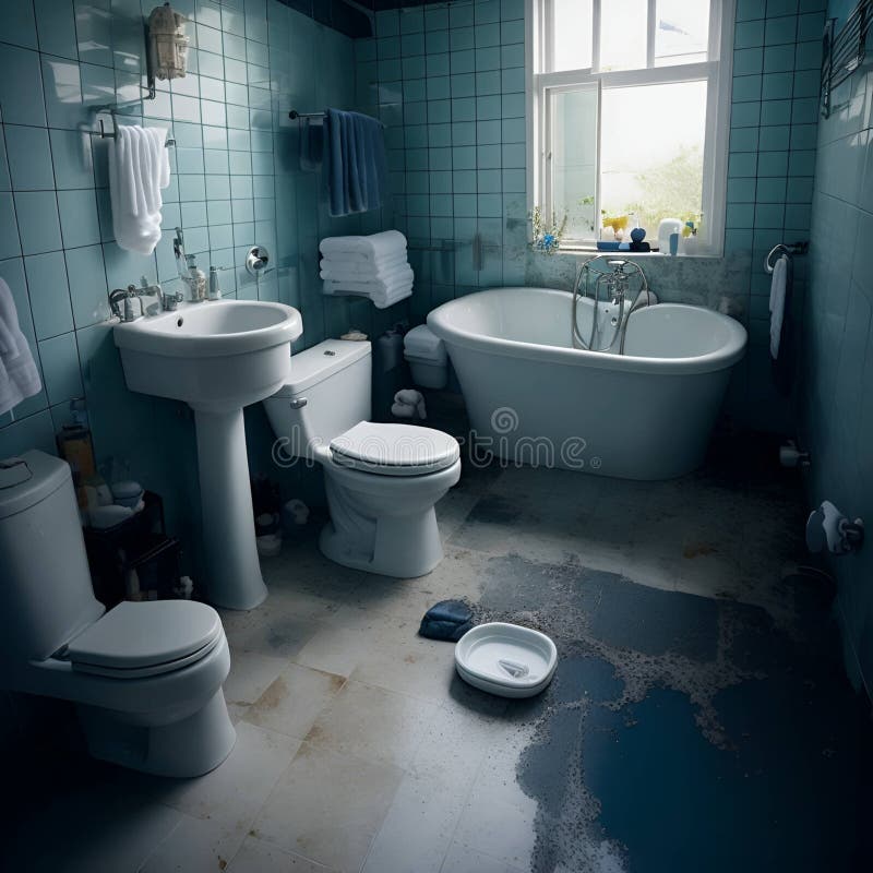 Image of the Unorganized or Abandoned Bathroom with Bath Tub, Toilet ...