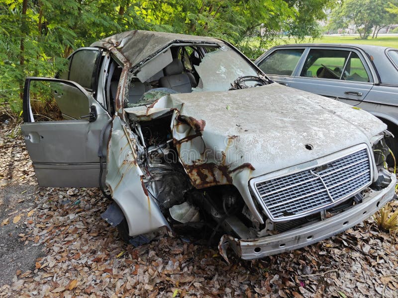 Unrecognizable and Wrecked Cars Beyond Repair Left at the Isolated Junk ...