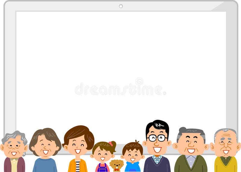 Upper Body of a Four-generation Family Laughing with a Tablet PC Stock ...