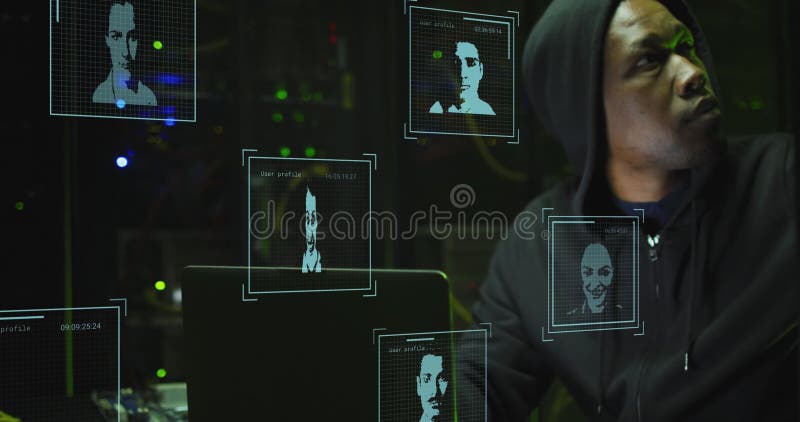 Image of Use Photos Over African American Man Working on Laptop Stock ...