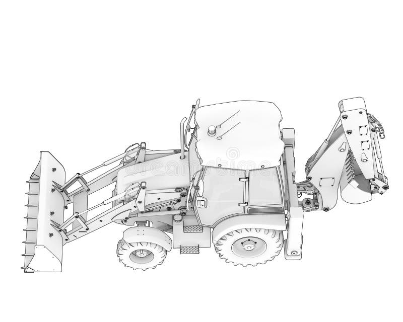 Backhoe Loader Isolated on Background. 3d Rendering - Illustration ...