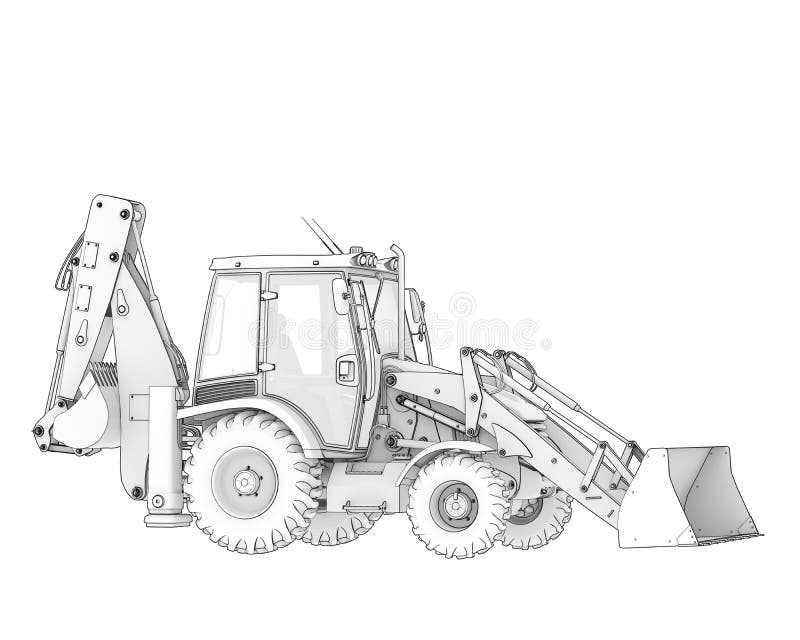 Backhoe Loader Isolated on Background. 3d Rendering - Illustration ...