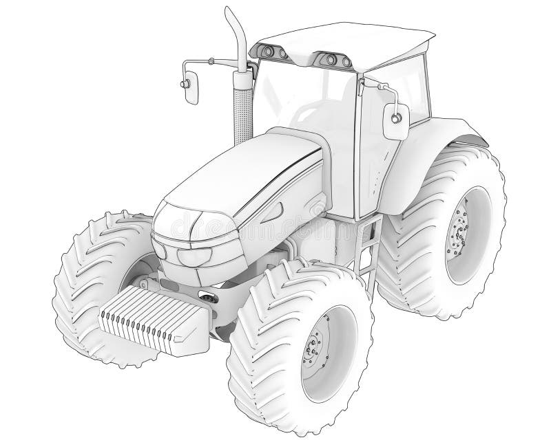 Large Tractor Isolated on Background. 3d Rendering - Illustration Stock ...