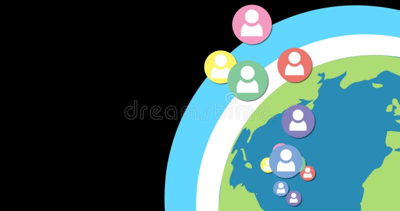 Image of User Icons Floating Over Globe on Black Background Stock ...