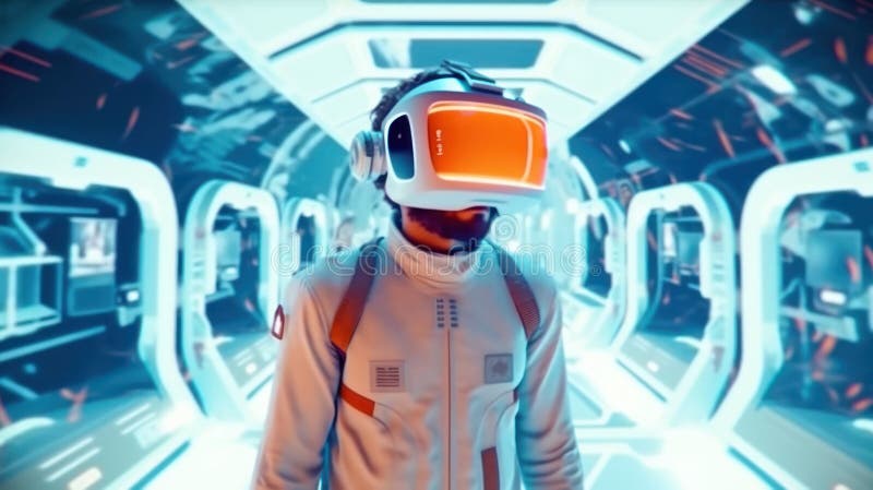 An Image of a User Wearing Virtual Reality Glasses Walking Around the ...