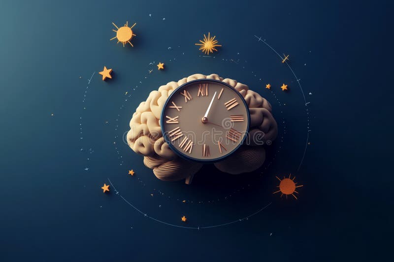 Brain Clock Celestial Dreams Time and Thoughts Stock Illustration ...