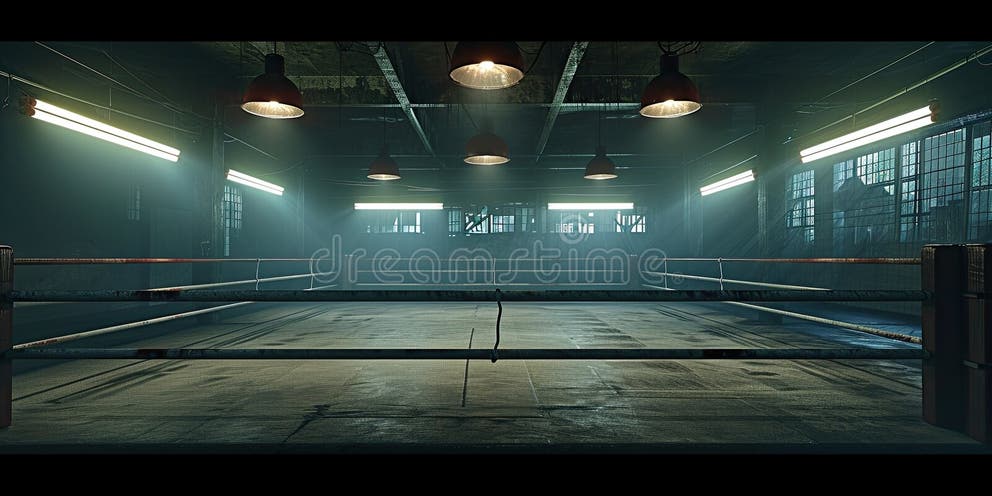Empty Boxing Ring with Ceiling Lights. Generative AI. Stock Photo ...