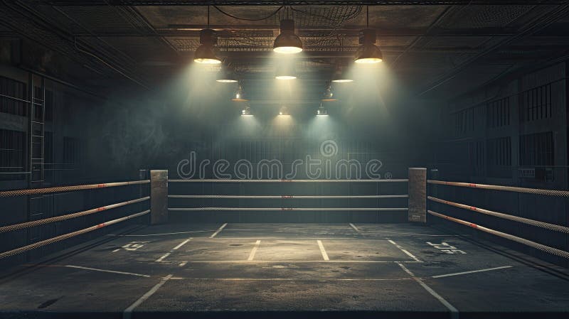 Empty Boxing Ring with Ceiling Lights. Generative AI. Stock Photo ...