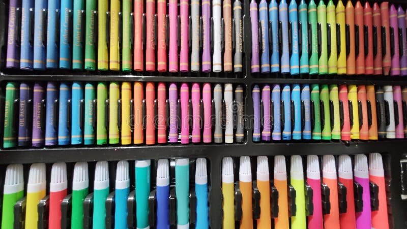 Varieties of Coloring Collection Materials Inside the Box. Stock Photo ...