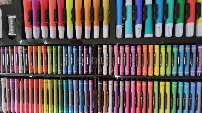 Varieties of Coloring Collection Materials Inside the Box. Stock Image ...