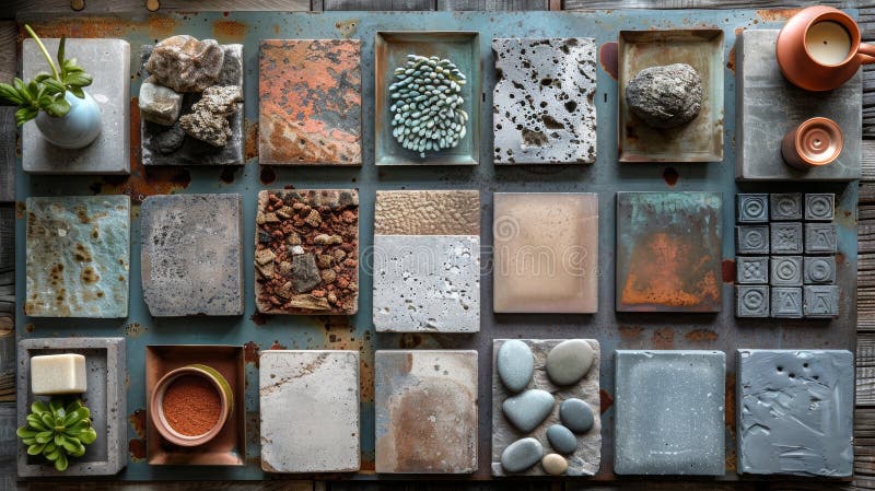 An Image of a Variety of Materials, Including Rocks, Tiles, and Plants ...