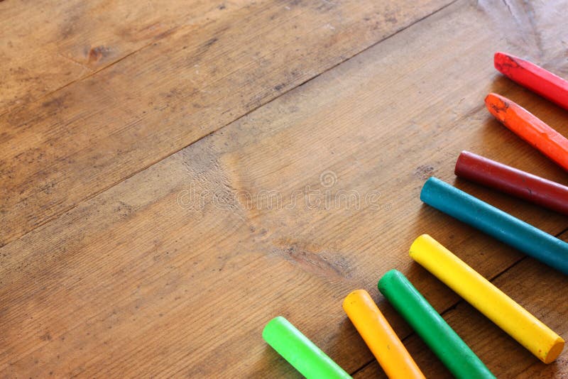 Image of Various Colorful Crayons on Wooden Table Stock Image - Image ...