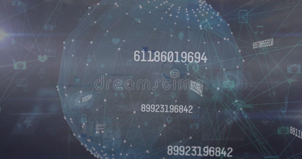 Image of Various Digital Icons and Globe with Rapid Changing Numbers ...