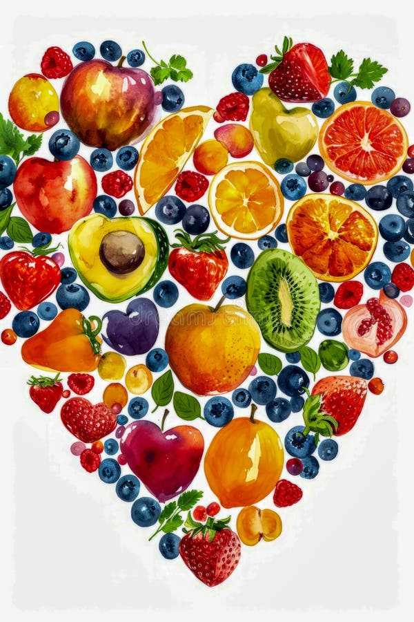 Image of Various Fruits Arranged in Heart Shape with Each Type of Fruit ...